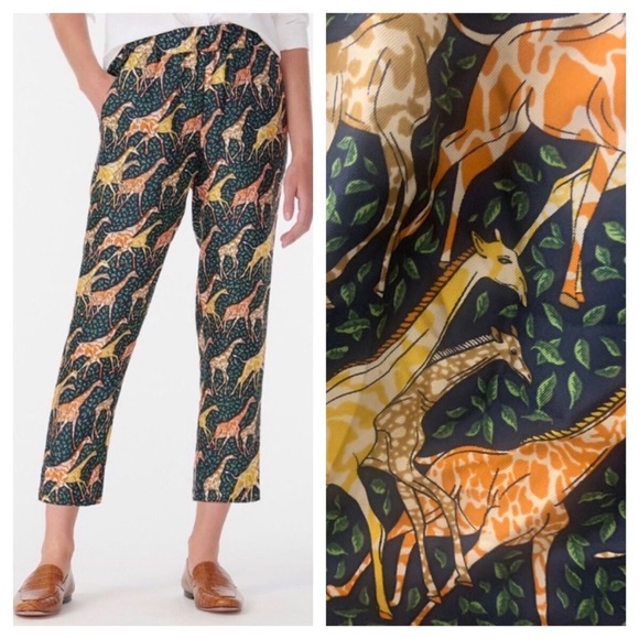 J. Crew | Pants & Jumpsuits | J Crew Collection 0 Silk Twill Pullon Pants In Giraffe Leaf Print ...
